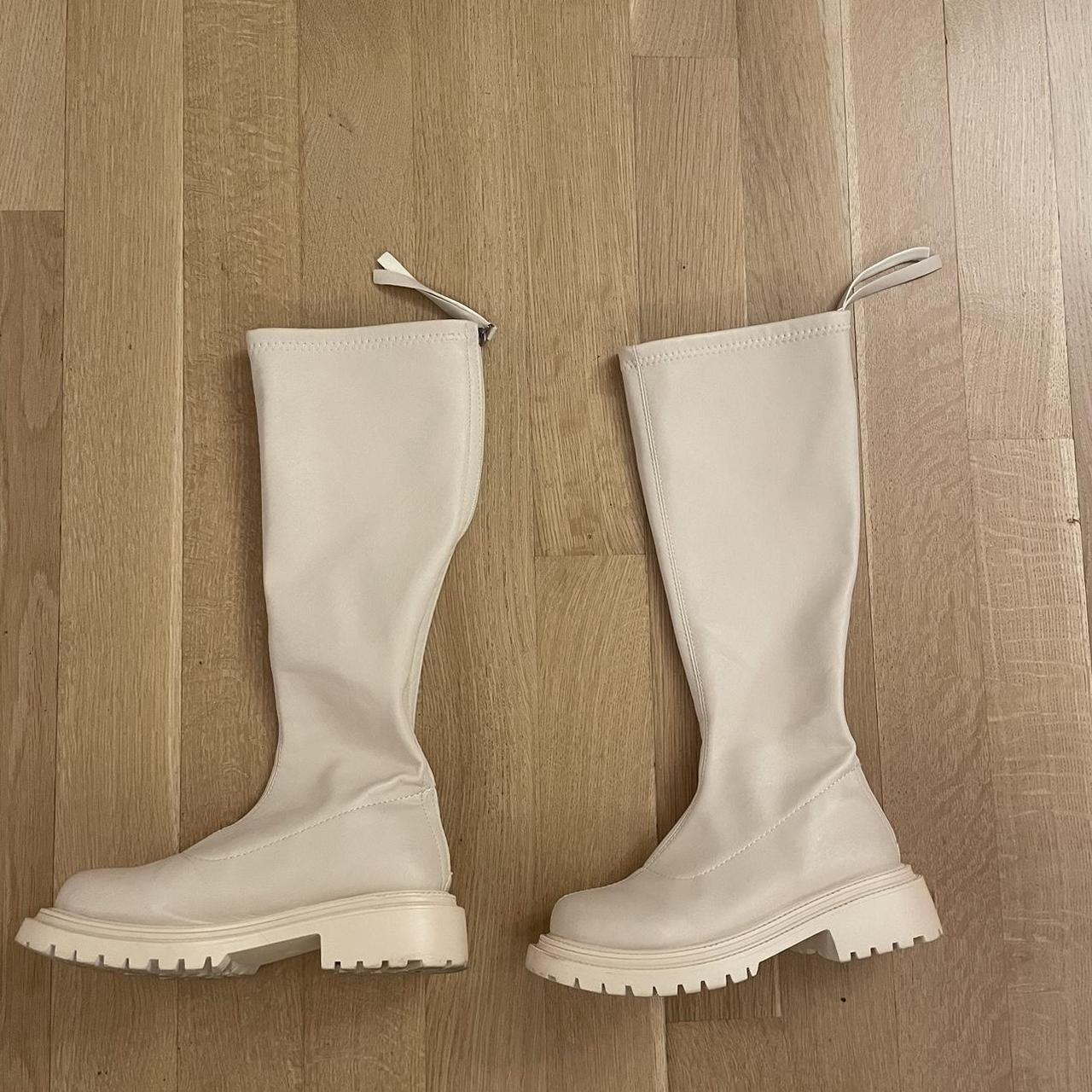 Really stylish cream colored faux leather boots from... - Depop
