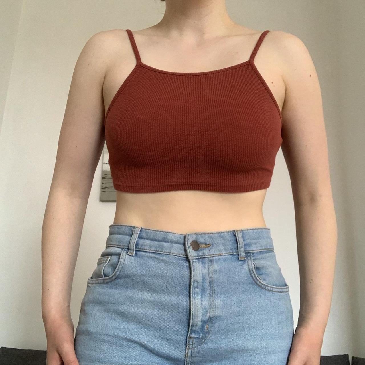 RED CROP TOP Deep red / burgundy high neck ribbed... - Depop