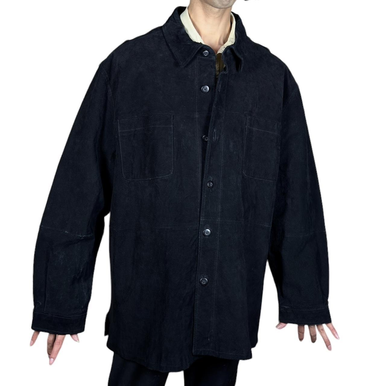 Oversized Leather Jacket Black Suede Coat Y2K Party... - Depop