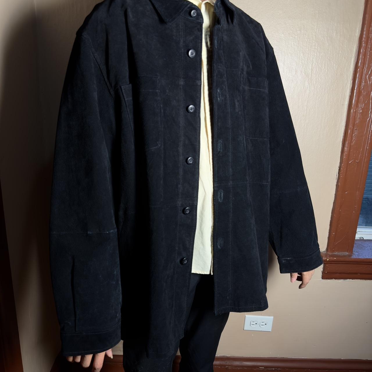 Oversized Leather Jacket Black Suede Coat Y2K Party... - Depop