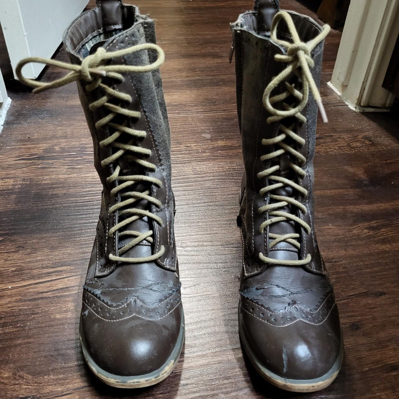 indie brown lace up boots by dirty laundry, size 7.5... - Depop