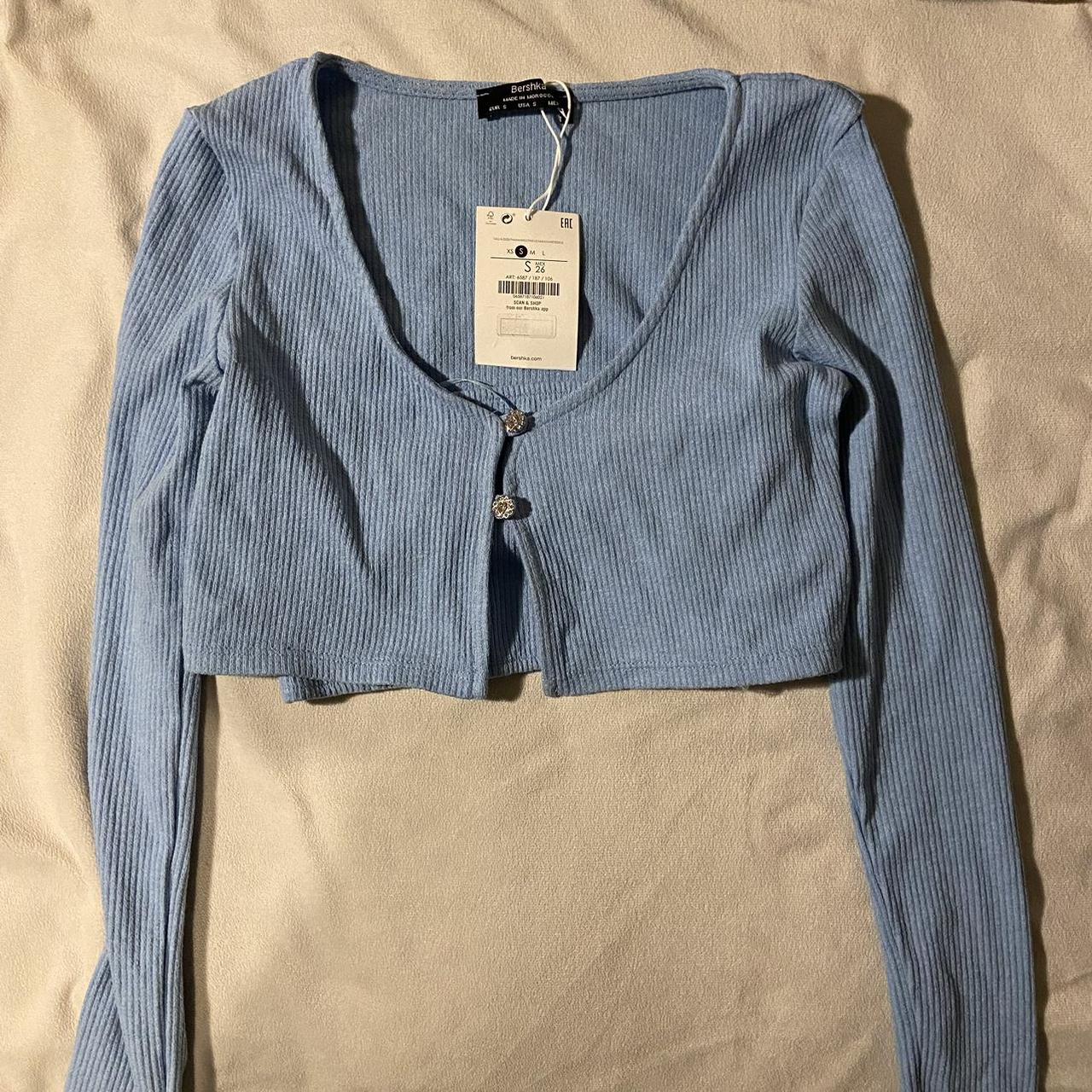 Blue cropped cardigan set | size small | ribbed... - Depop