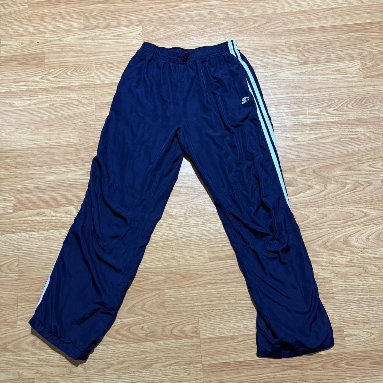 Navy blue 5 Star track pants with white stripes... | Depop