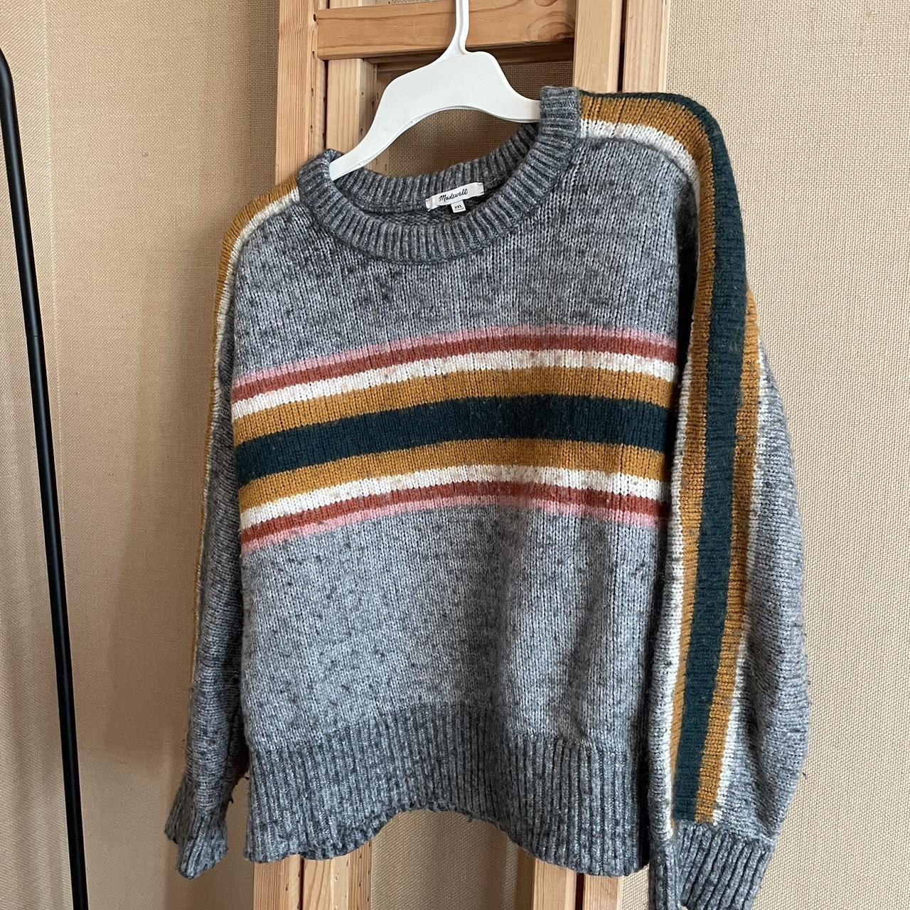 Madewell gray striped sweater. Very pilly but other... - Depop