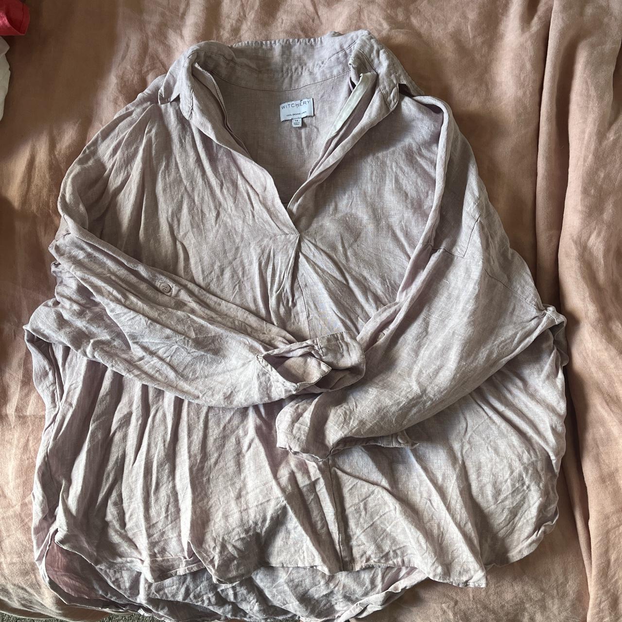 100% organic linen Witchery size 14 shirt Lovely... - Depop
