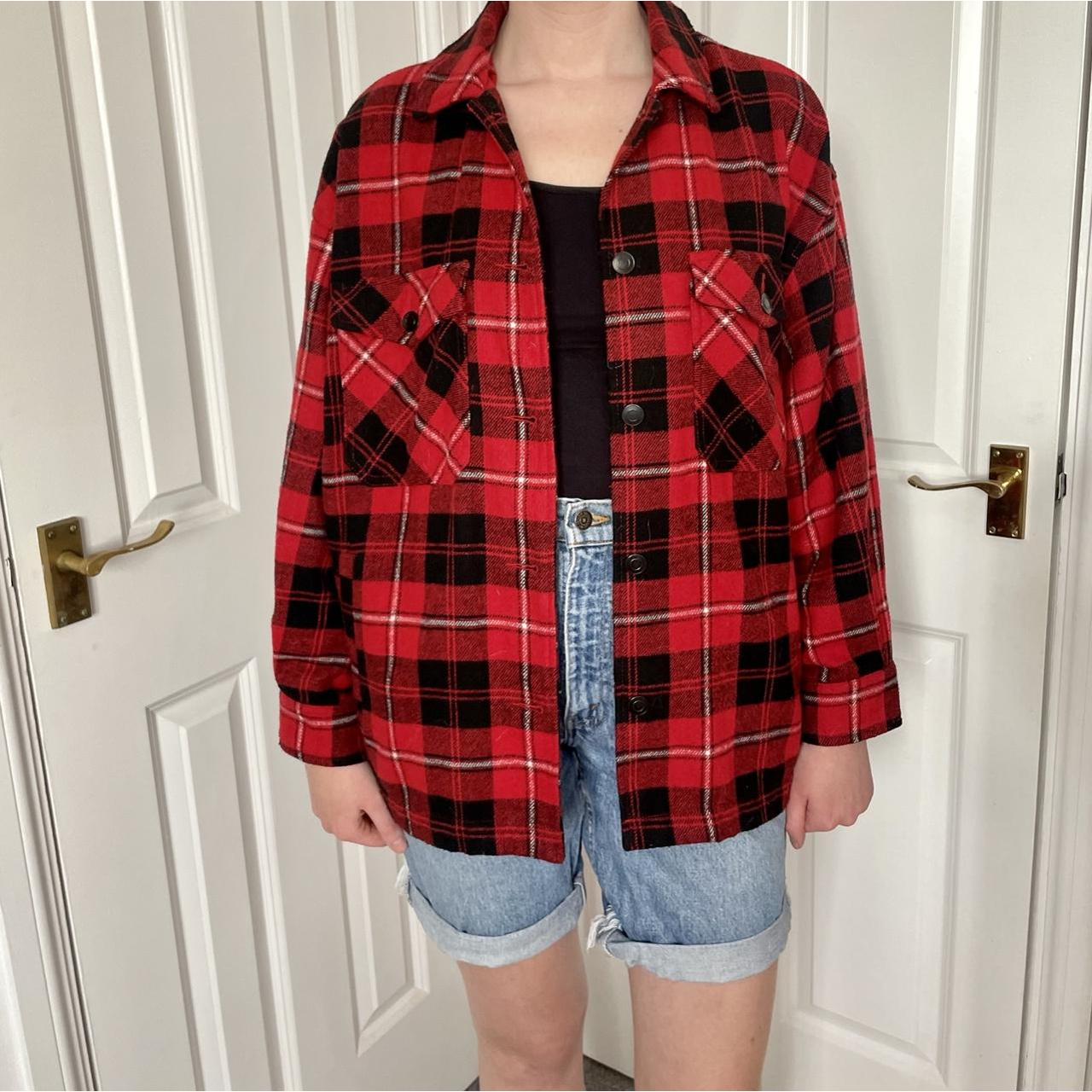 Zara Red checked flannel shirt shacket jacket tartan... - Depop
