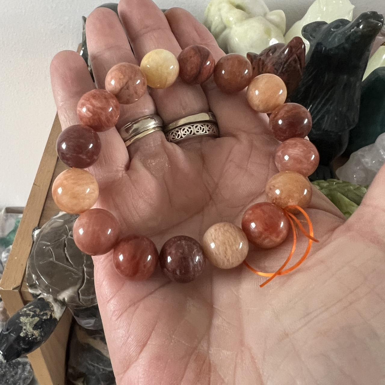 Rare red moonstone crystal chunky bead bracelet... - Depop