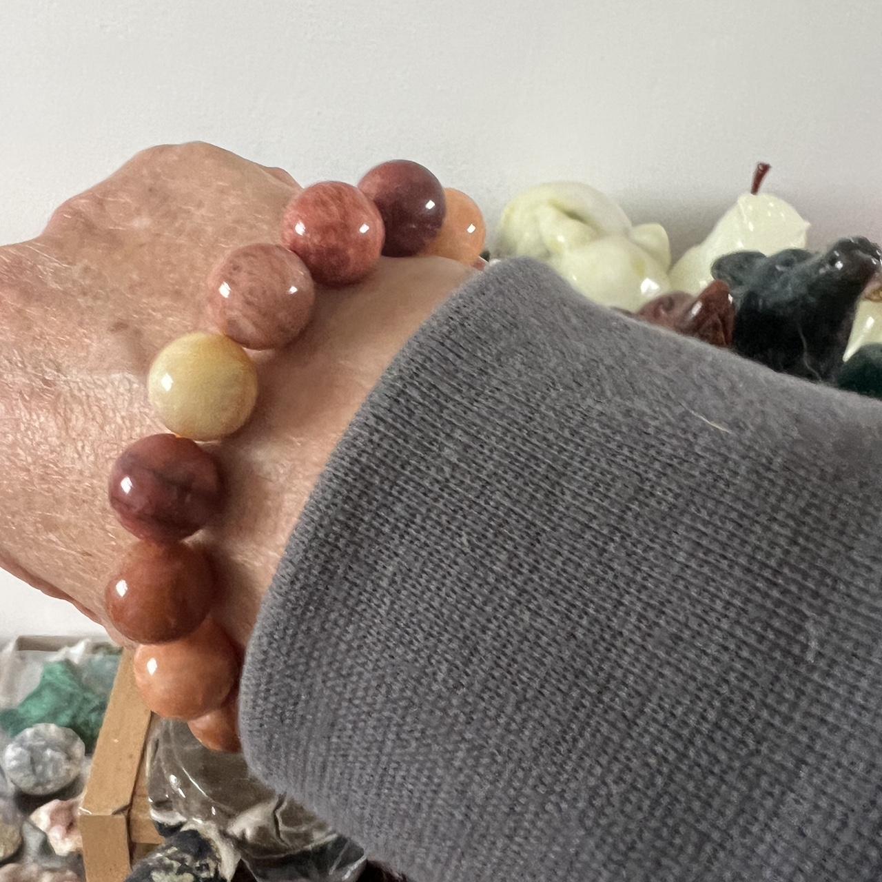 Rare red moonstone crystal chunky bead bracelet... - Depop