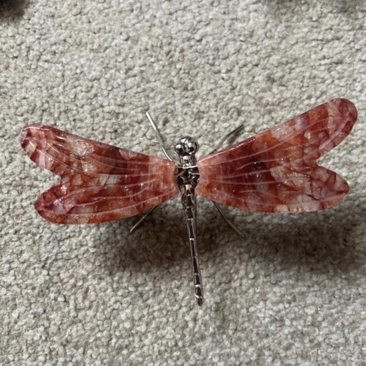 Large fire quartz crystal dragon fly Silvertone... - Depop