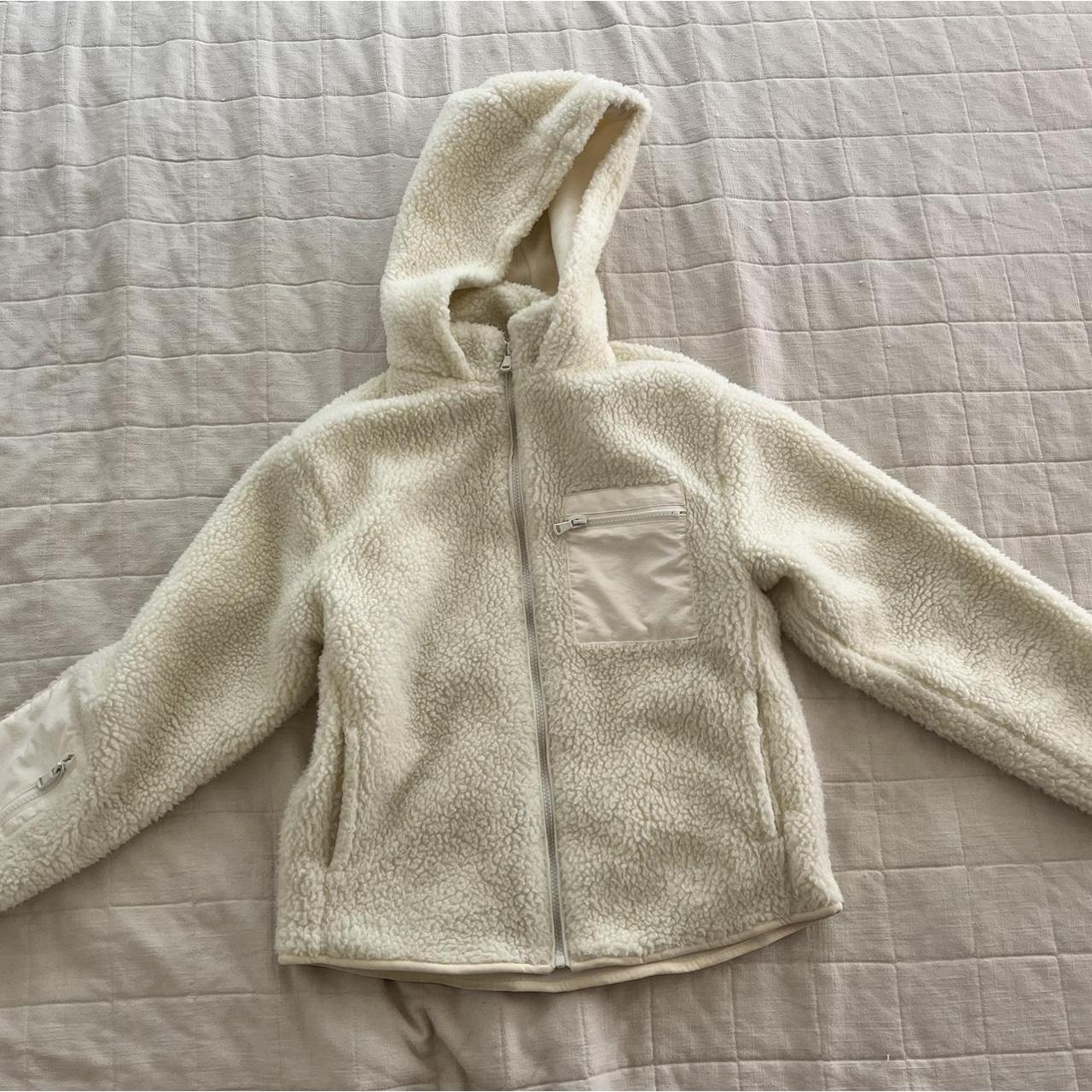 Hooded White Sherpa/Teddy Jacket with Zip Pockets 🐑... - Depop