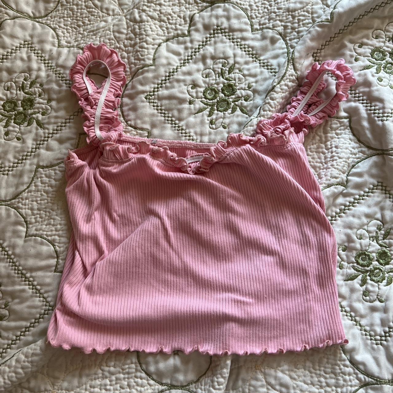 barbie pink ruffle hem dainty cami tank top 🎀 size... - Depop