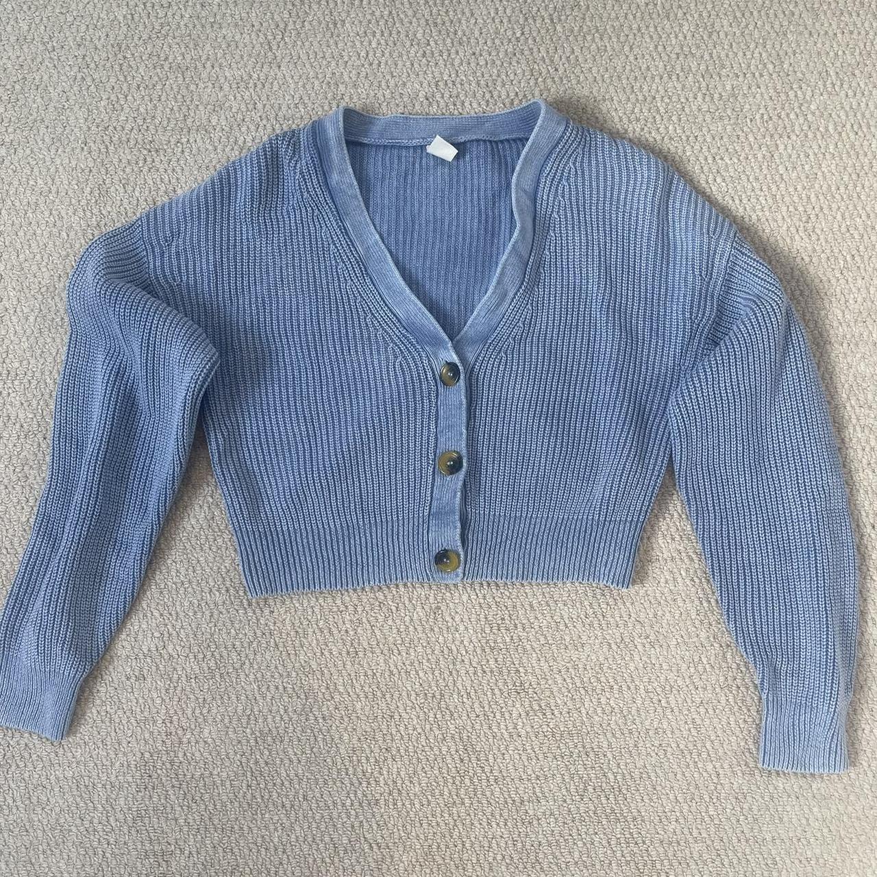 blue knit cropped cardigan button up urban... - Depop