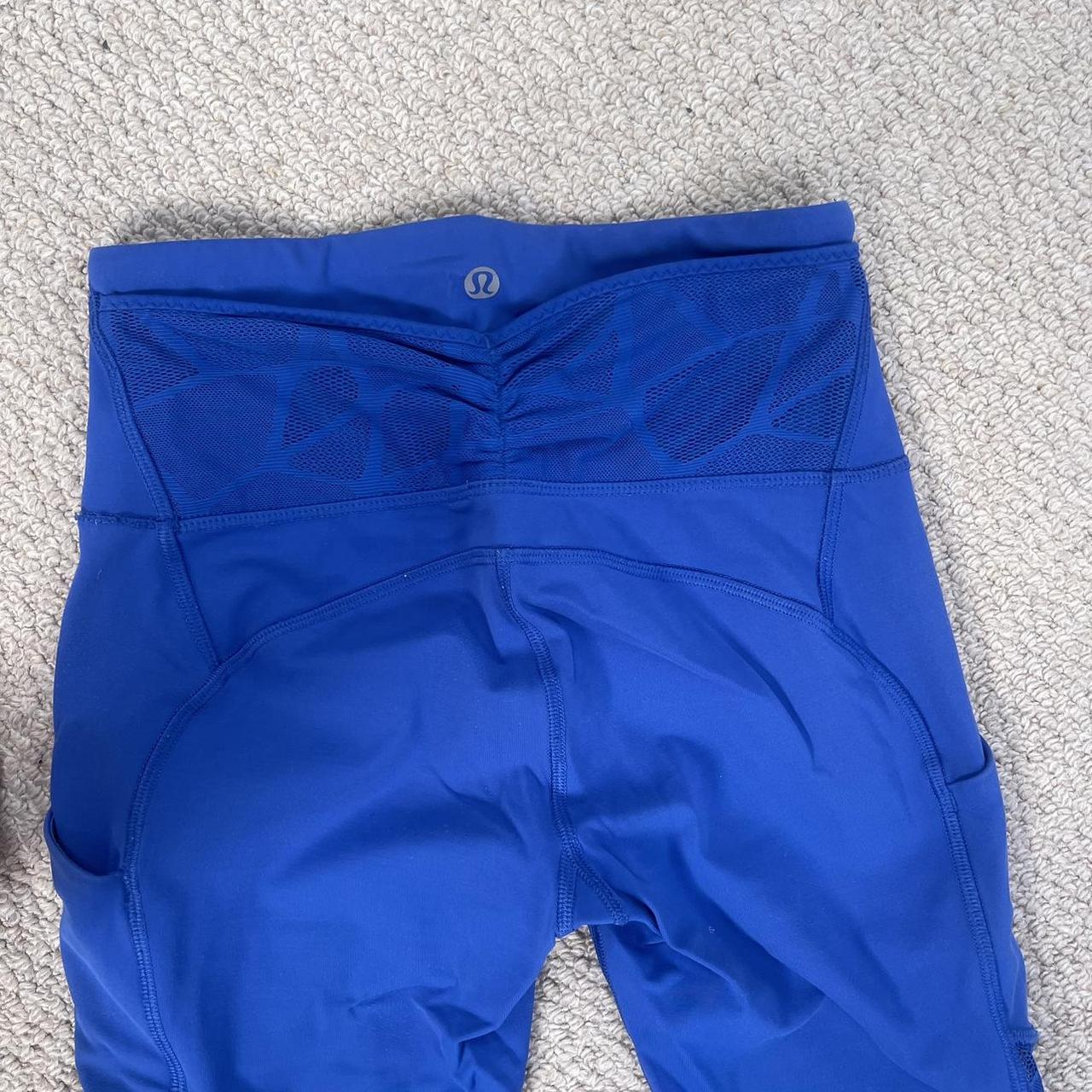 bright blue cropped 3/4 lace panel lululemon... - Depop