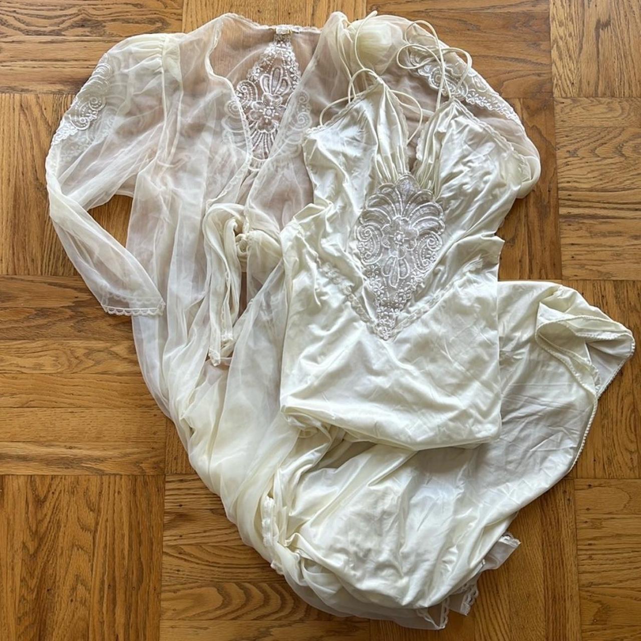 Long ivory slip with long sheer ivory robe.... | Depop