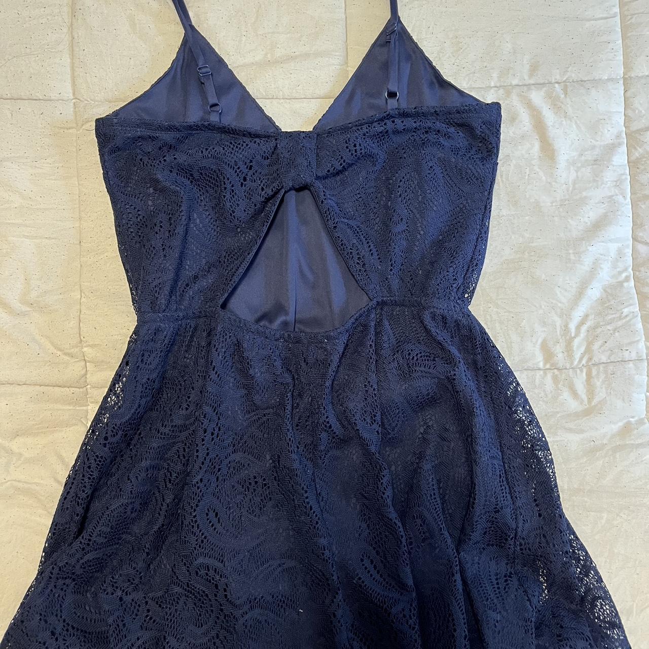 Mini navy lacy formal dress with a super cute cutout... - Depop