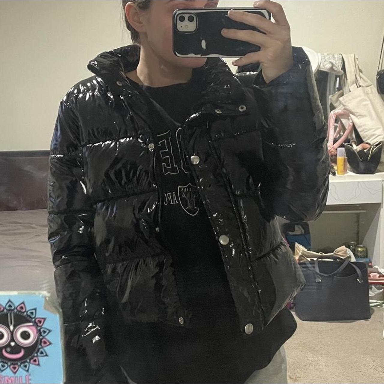 Black shiny/wet look puffer jacket (Comes with... - Depop
