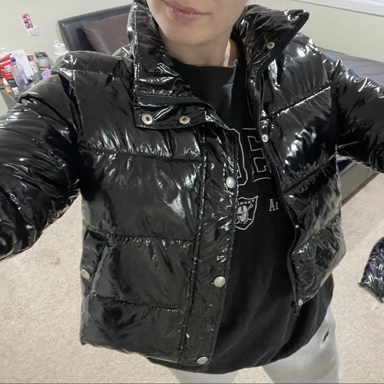 Black shiny/wet look puffer jacket (Comes with... - Depop