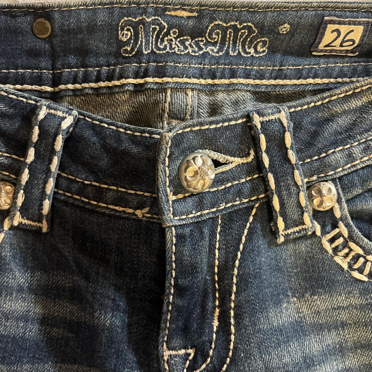 Size 26 Low-rise Miss Me jeans measures at 36’’ in... | Depop