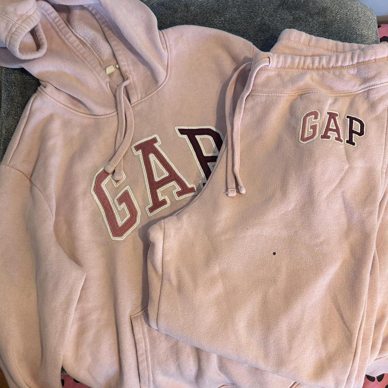 gap pink and white tracksuit - joggers and hoodie - Depop