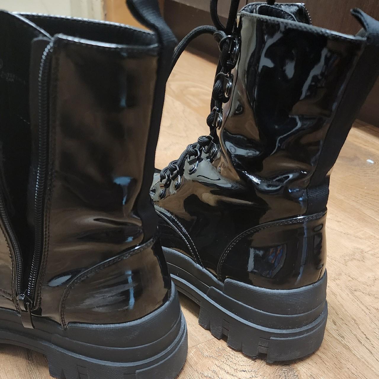 Black Metallic Combat Boots 8 1/2. Worn a few times,... - Depop
