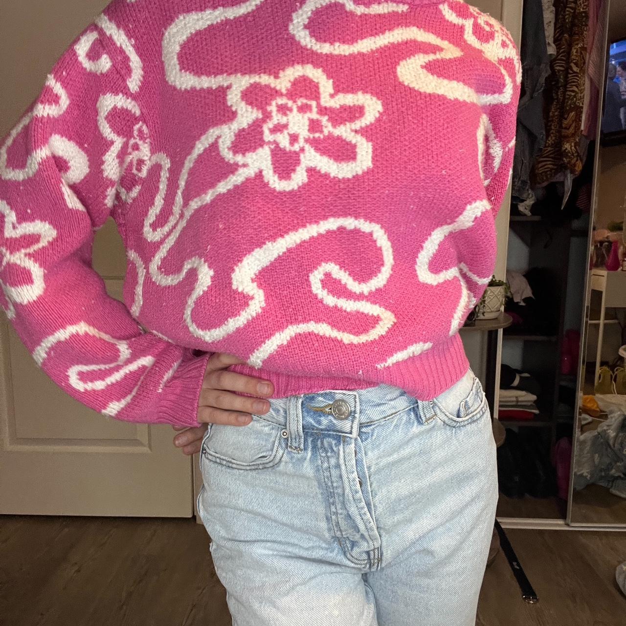 Pacsun Medium pink pattern crewneck sweater #y2k... - Depop