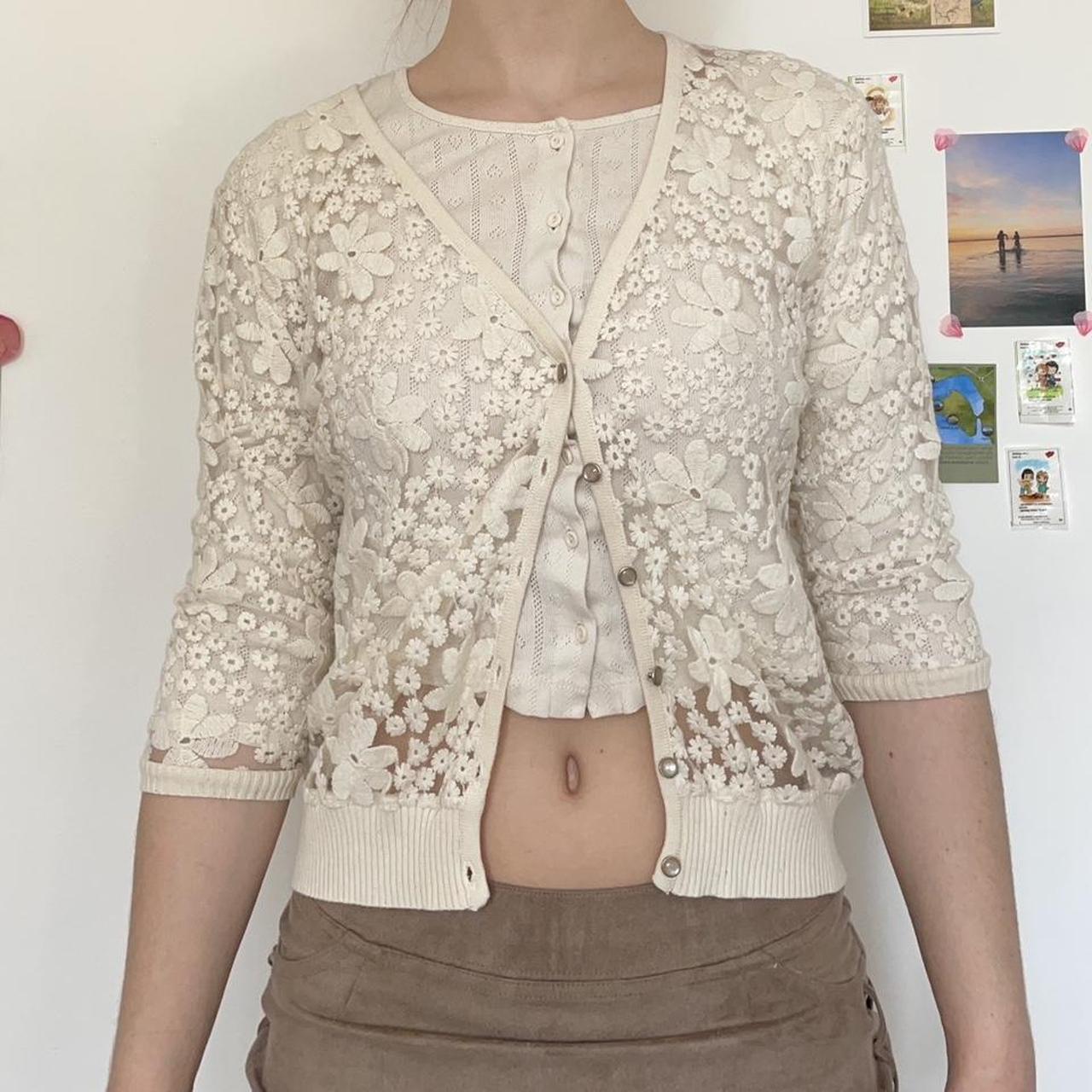 Floral lace cardigan feminine cardigan in a... - Depop