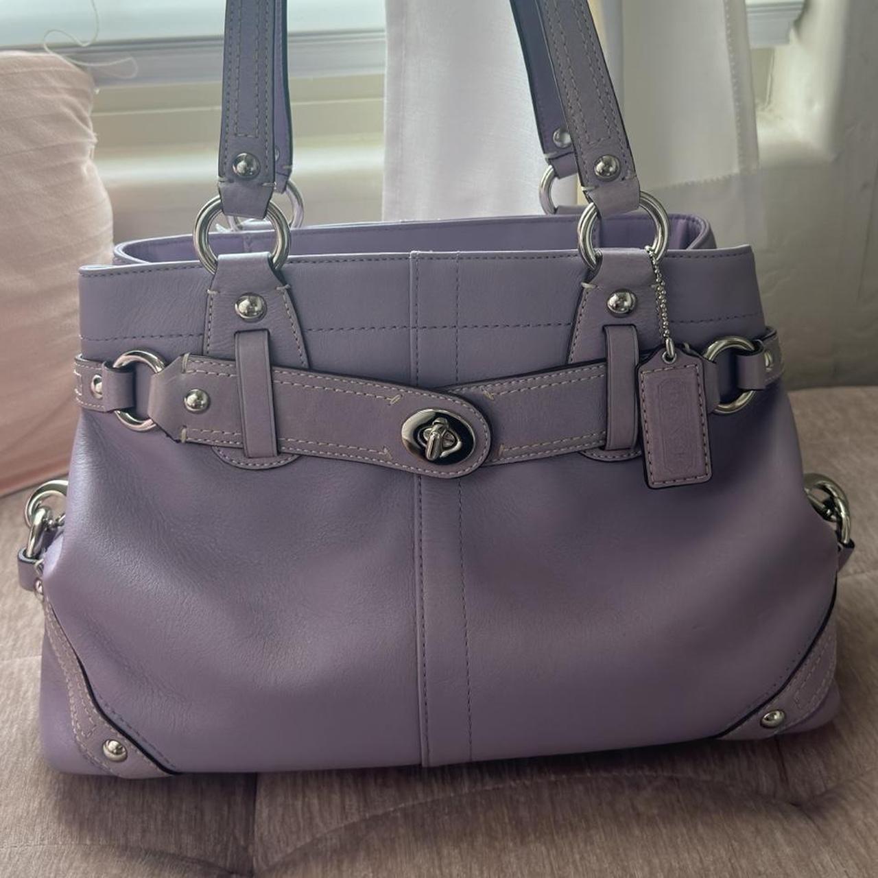 Coach Lilac Purple Leather Turnlock Double Handles... - Depop