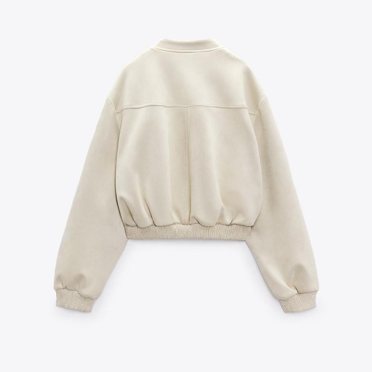 NEW. Cream Zara cropped bomber jacket faux SUEDE... - Depop