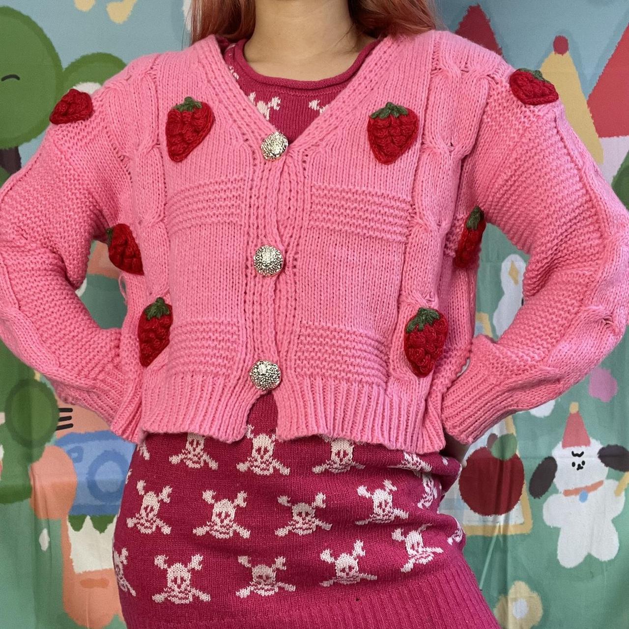 Womens Pink And Red Cardigan Depop