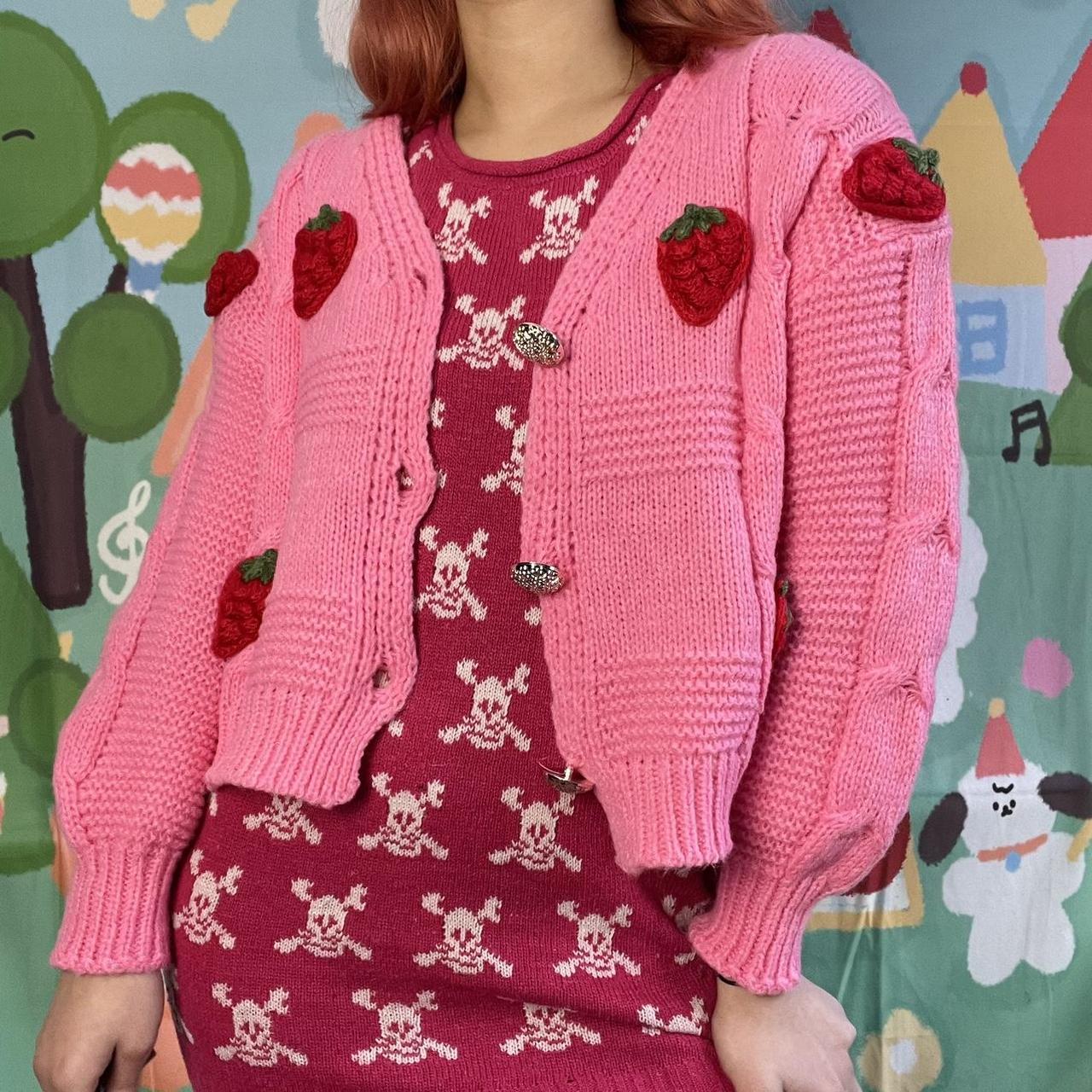 Womens Pink And Red Cardigan Depop