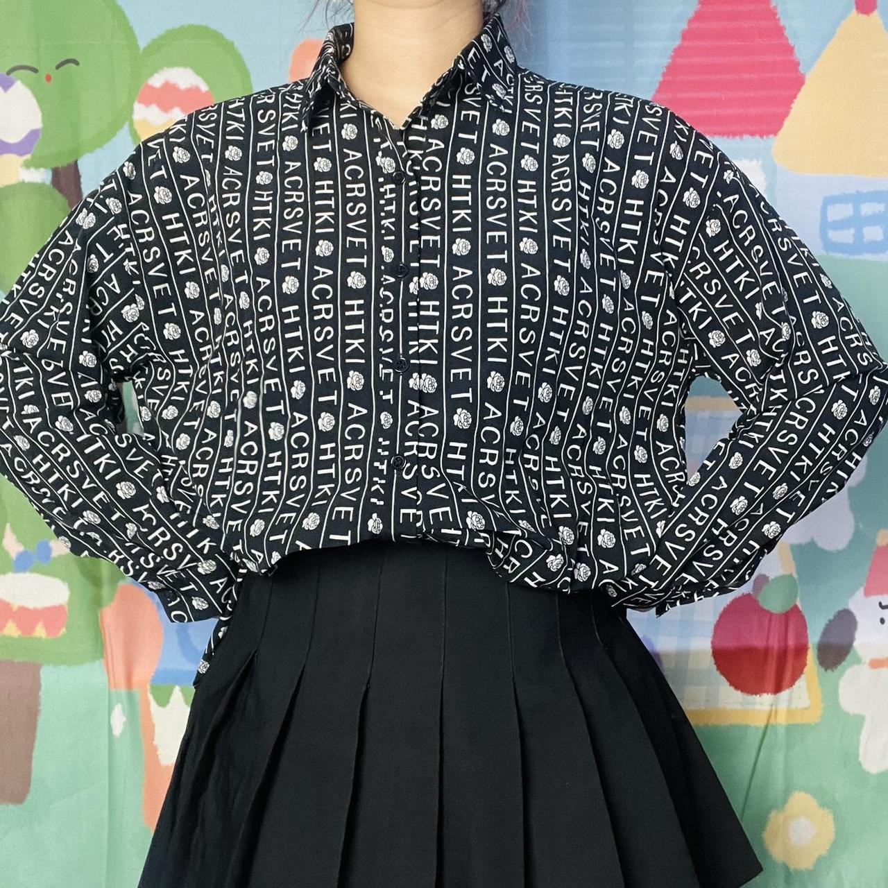 Unique😻 gothic style letters and rose pattern shirt... - Depop