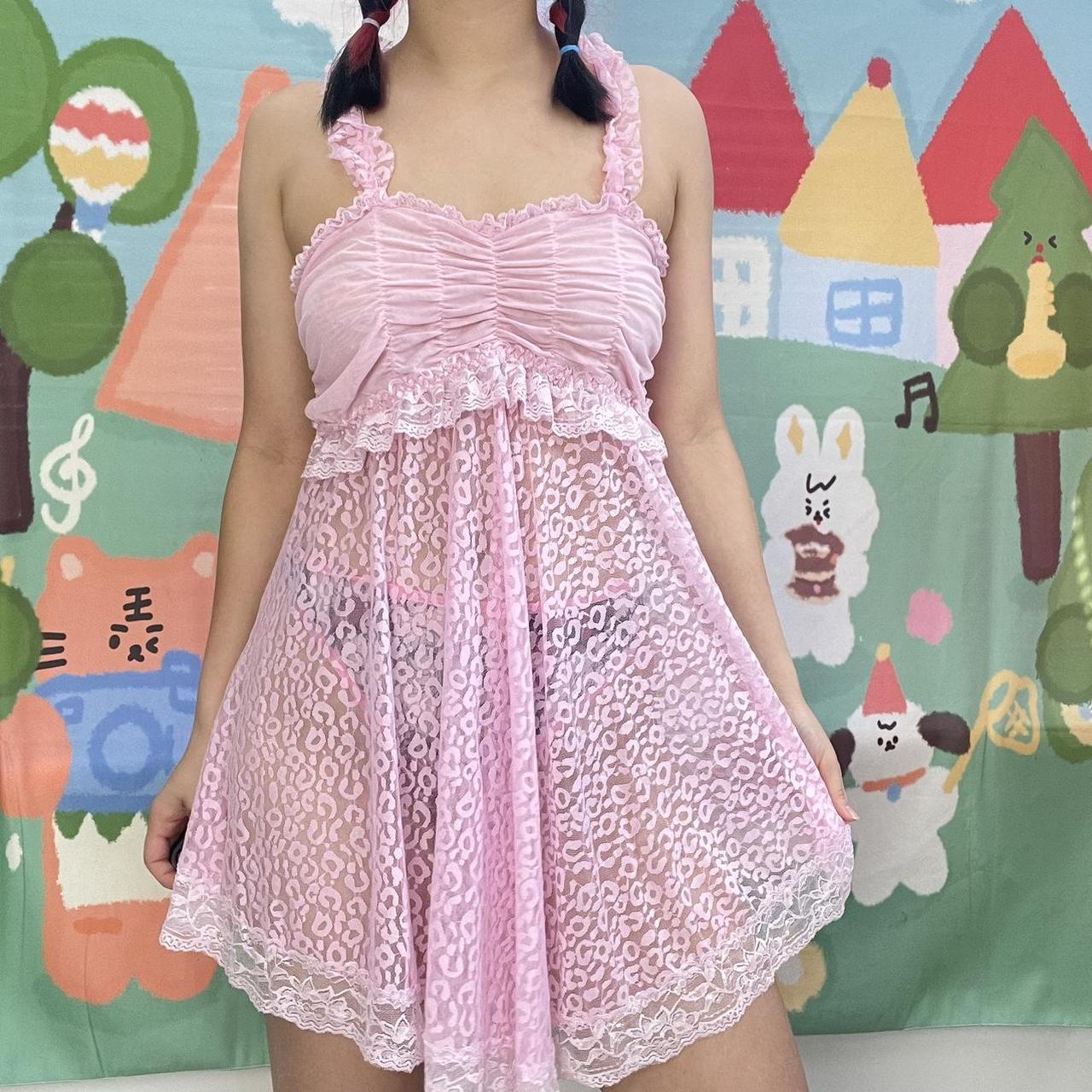 Kawaii 💗Lolita Y2k babydoll barbie pink meshleopard... - Depop