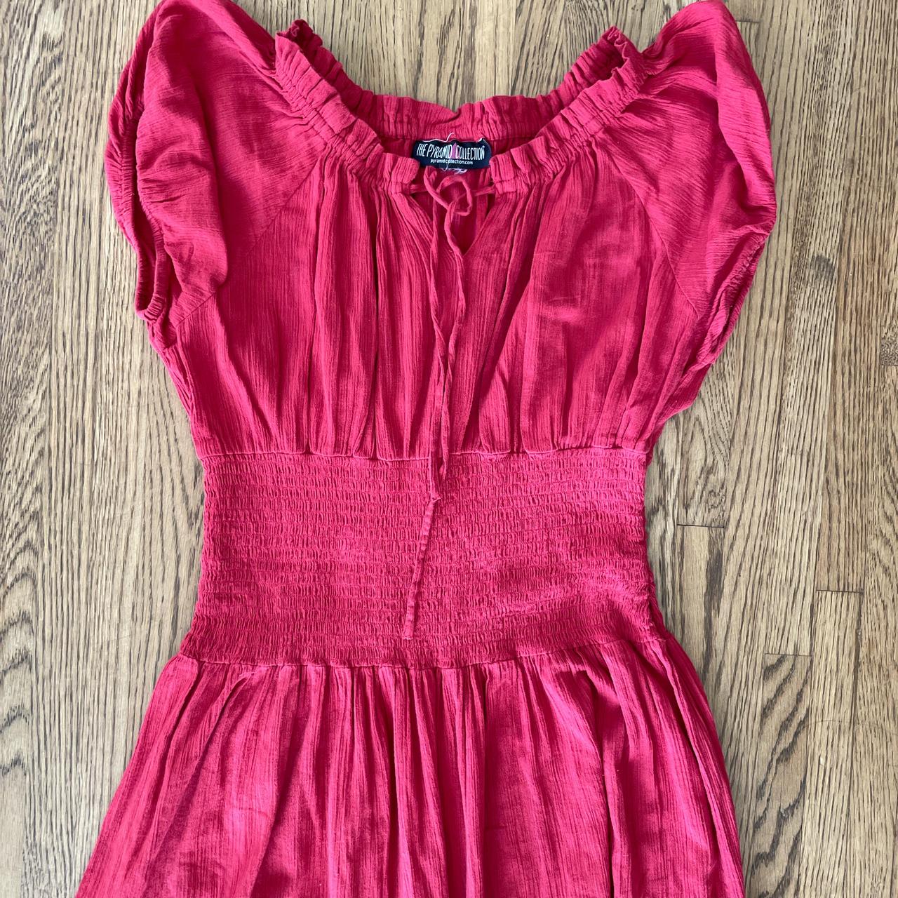 Vintage red gauze peasant smock waist maxi dress.... - Depop