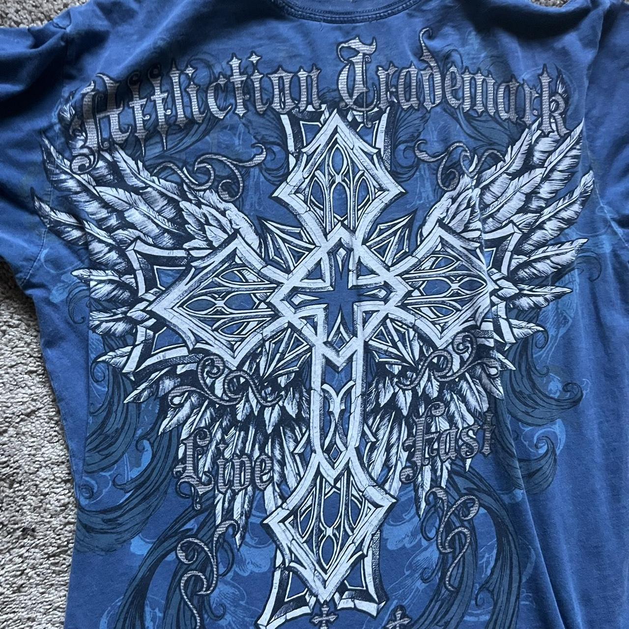 SEND OFFERS size L crazy affliction cross wings tee.... - Depop