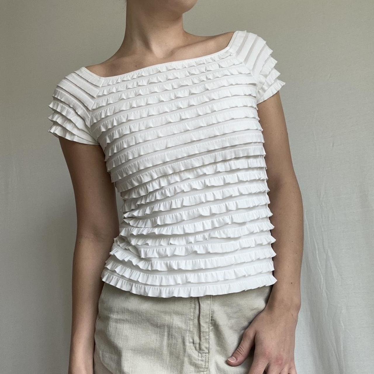 Vintage Frank Lyman White Ruffle Top. So soft and... - Depop