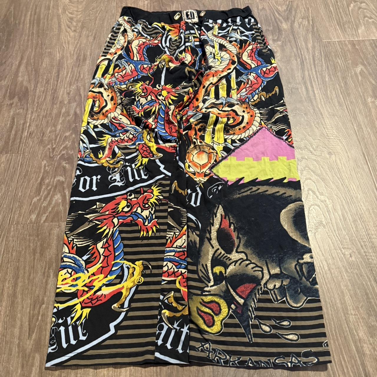 Crazy rare ed hardy all over print tribal dragon Y2K... | Depop