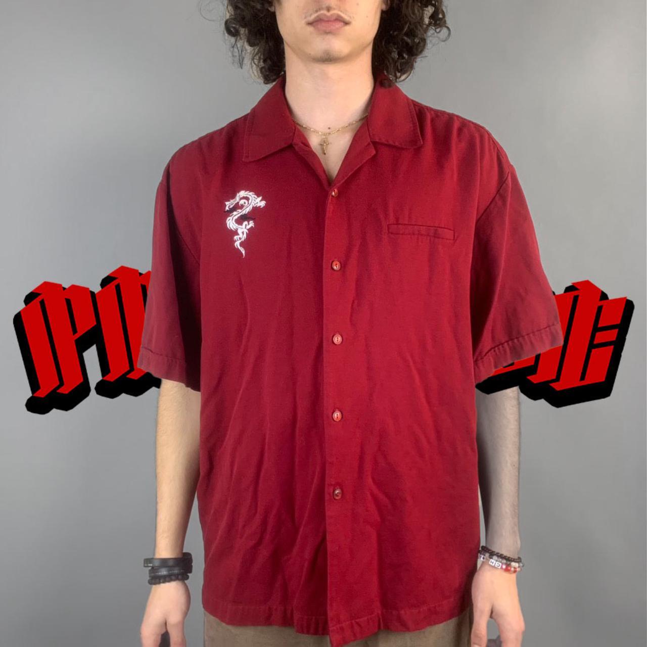 utility dragon button-up shirt 🐉! embroidered... - Depop