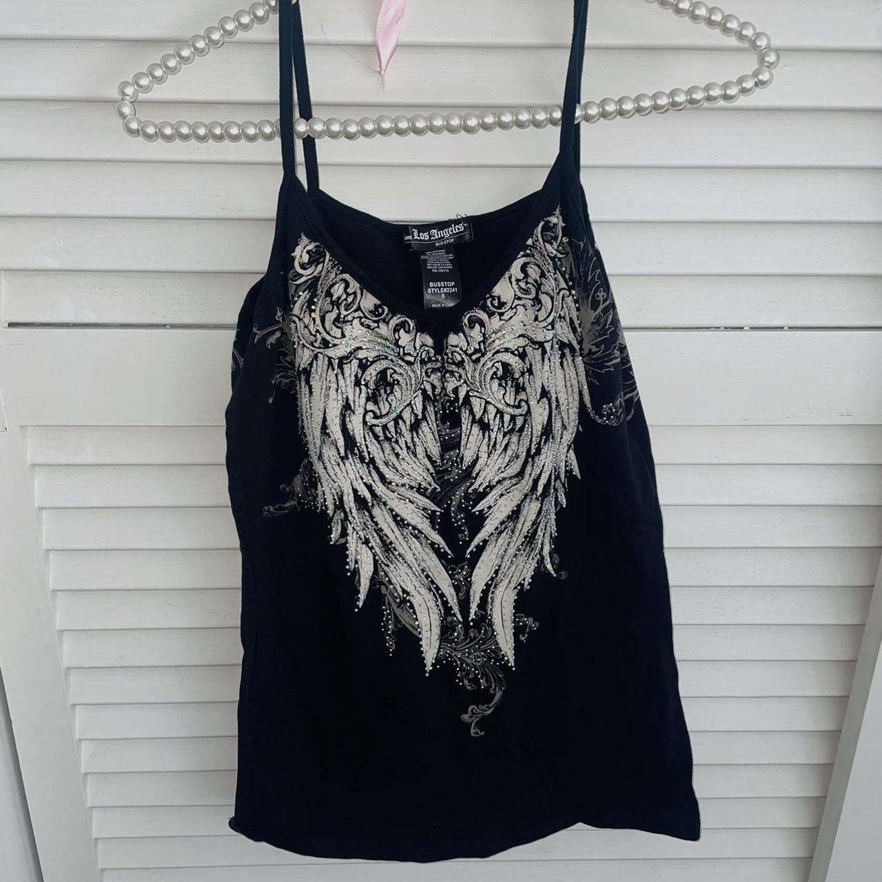 🖤🪽 Y2K Blinged Angel Cami Featuring adorable angel... - Depop