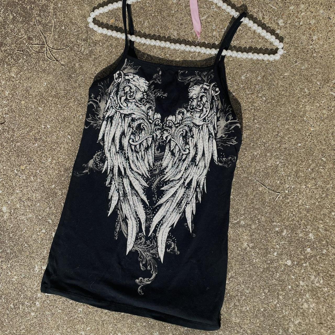 🖤🪽 Y2K Blinged Angel Cami Featuring adorable angel... - Depop