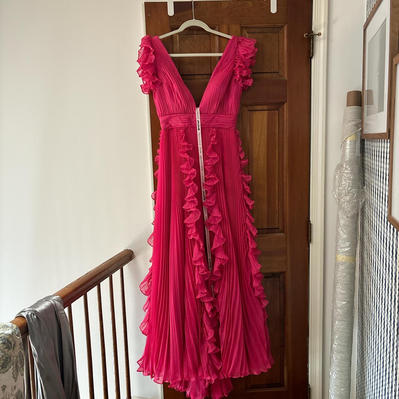 Mac Duggal PLEATED RUFFLE CAP SLEEVE FLOWY A LINE... - Depop