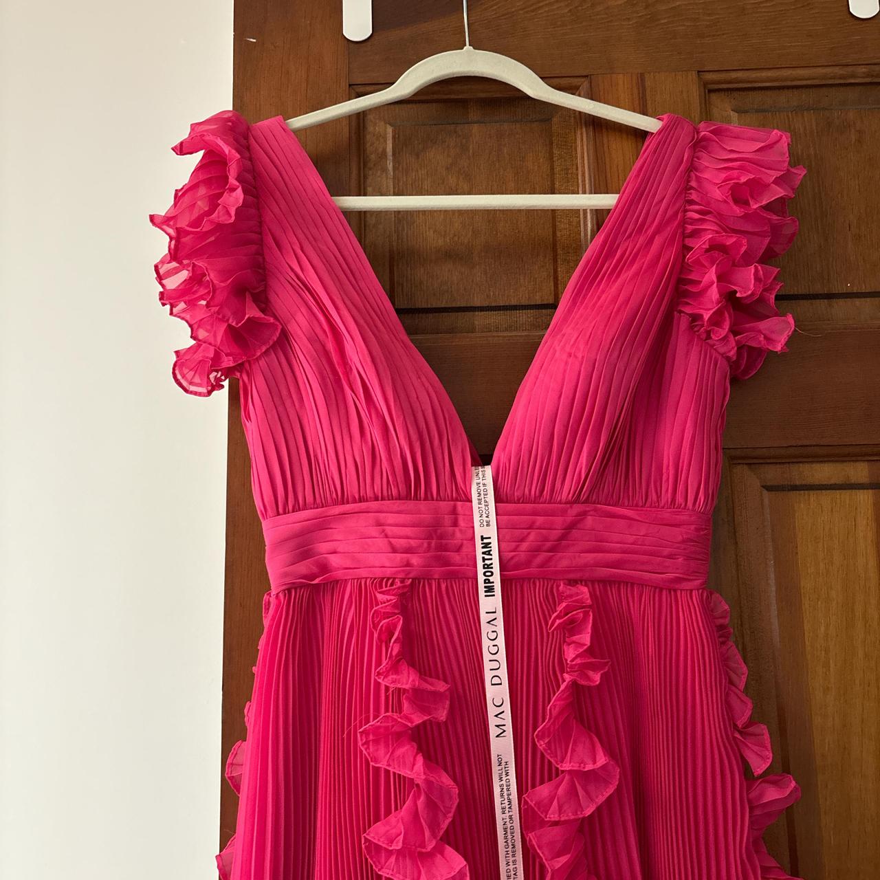 Mac Duggal PLEATED RUFFLE CAP SLEEVE FLOWY A LINE... - Depop