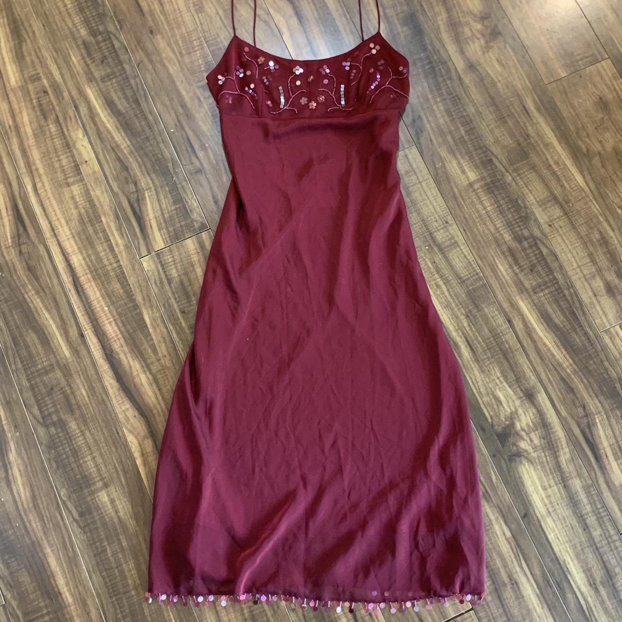 Express Women's Burgundy and Black Dress | Depop