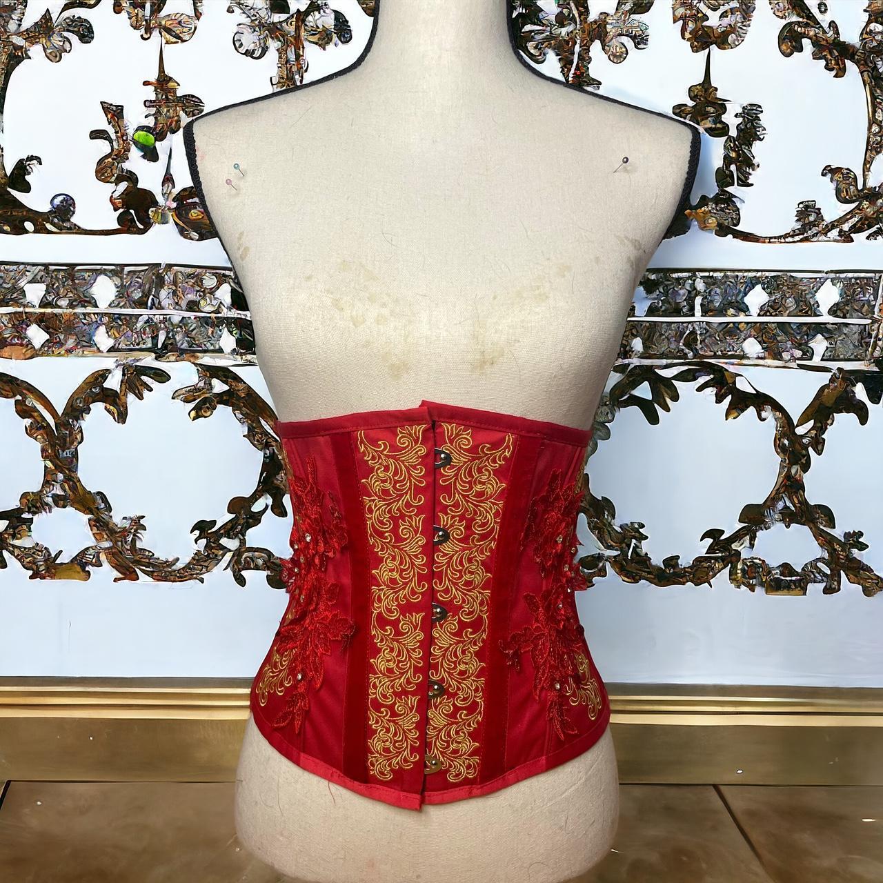 Stunning burlesque under-bust corset with embroidery... - Depop