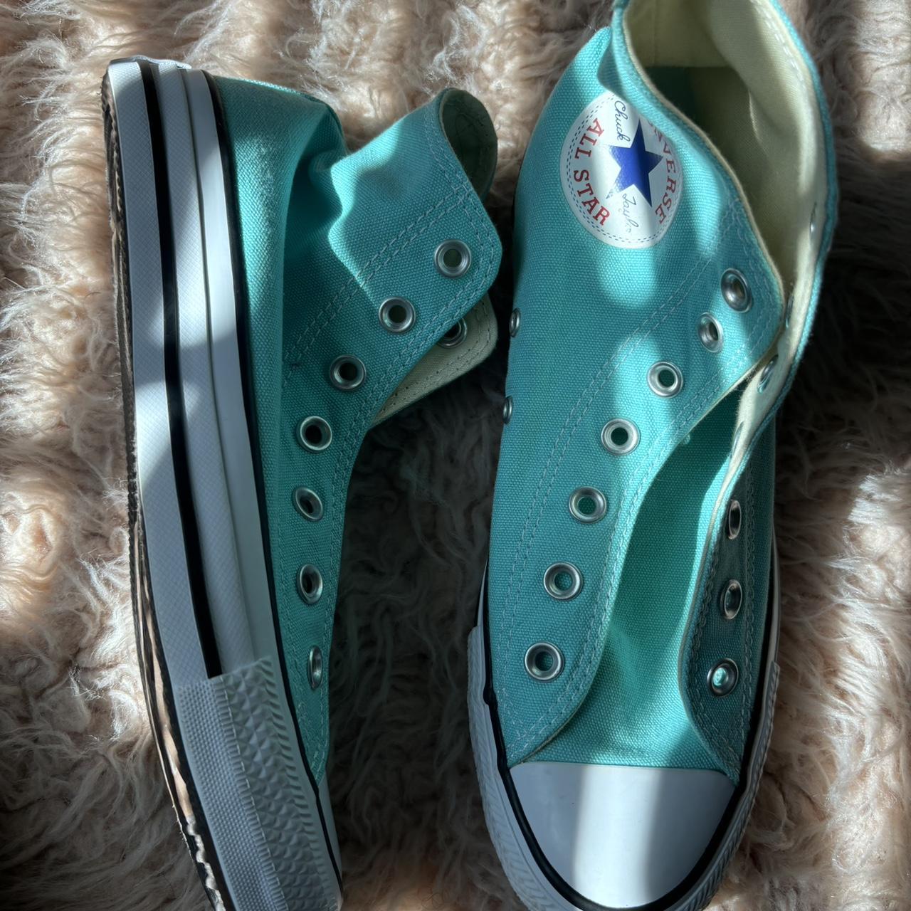 Turquoise Converse trainers - super cute and comfy... - Depop