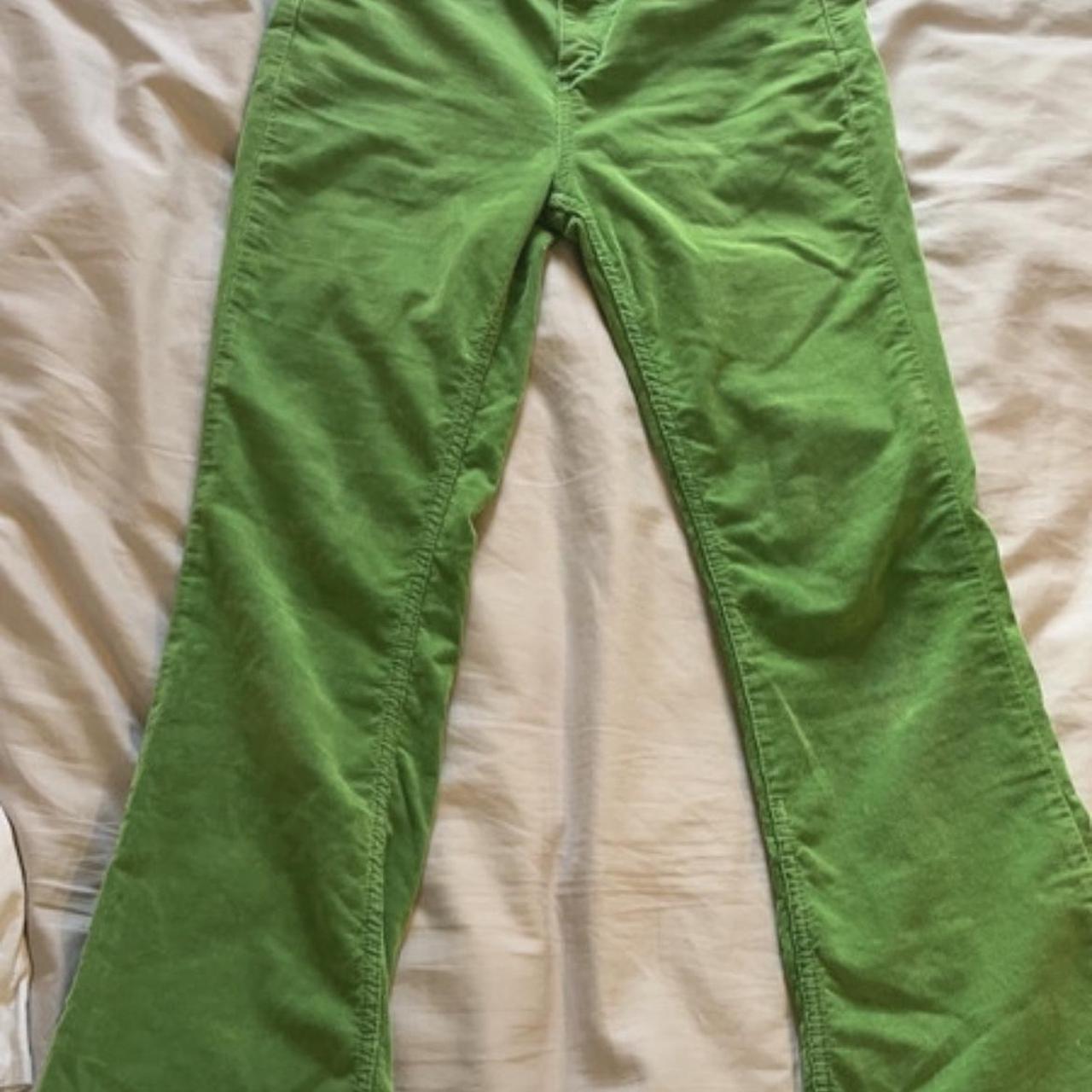 GREEN CORDUROY BDG TROUSERS FLARED so edgy length... - Depop
