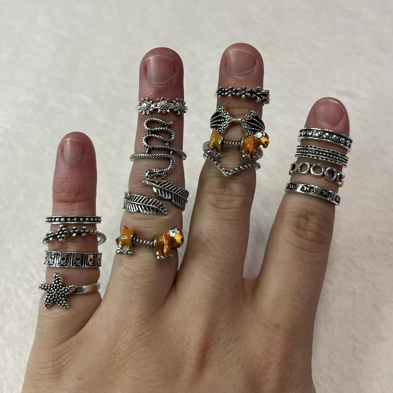16 silver tone costume rings. Perfect for everyday... - Depop