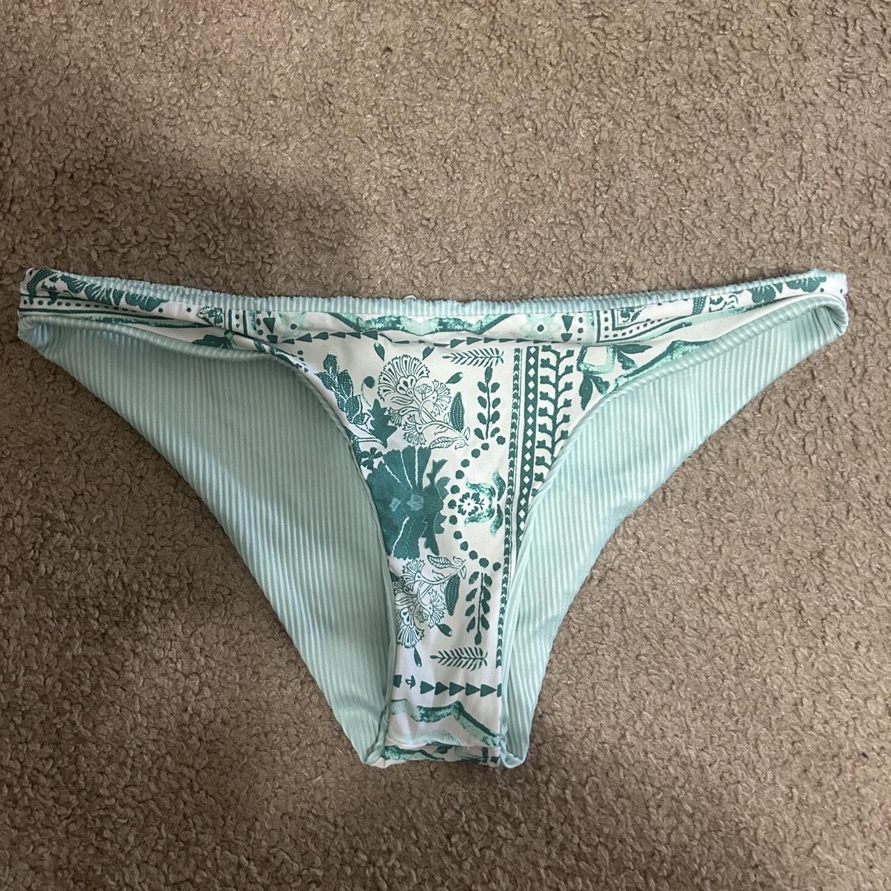 Reversable green/teal cheeky bikini bottom. Worn... | Depop