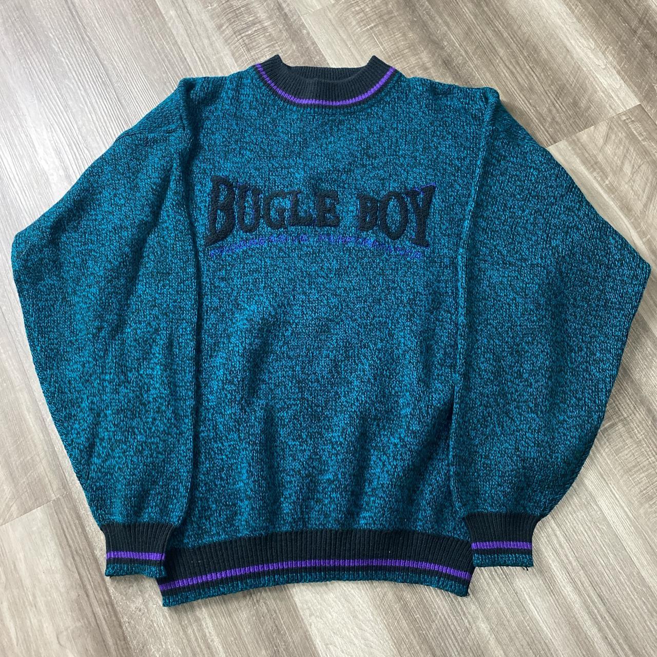Bugle Boy Men's Green and Purple Jumper | Depop