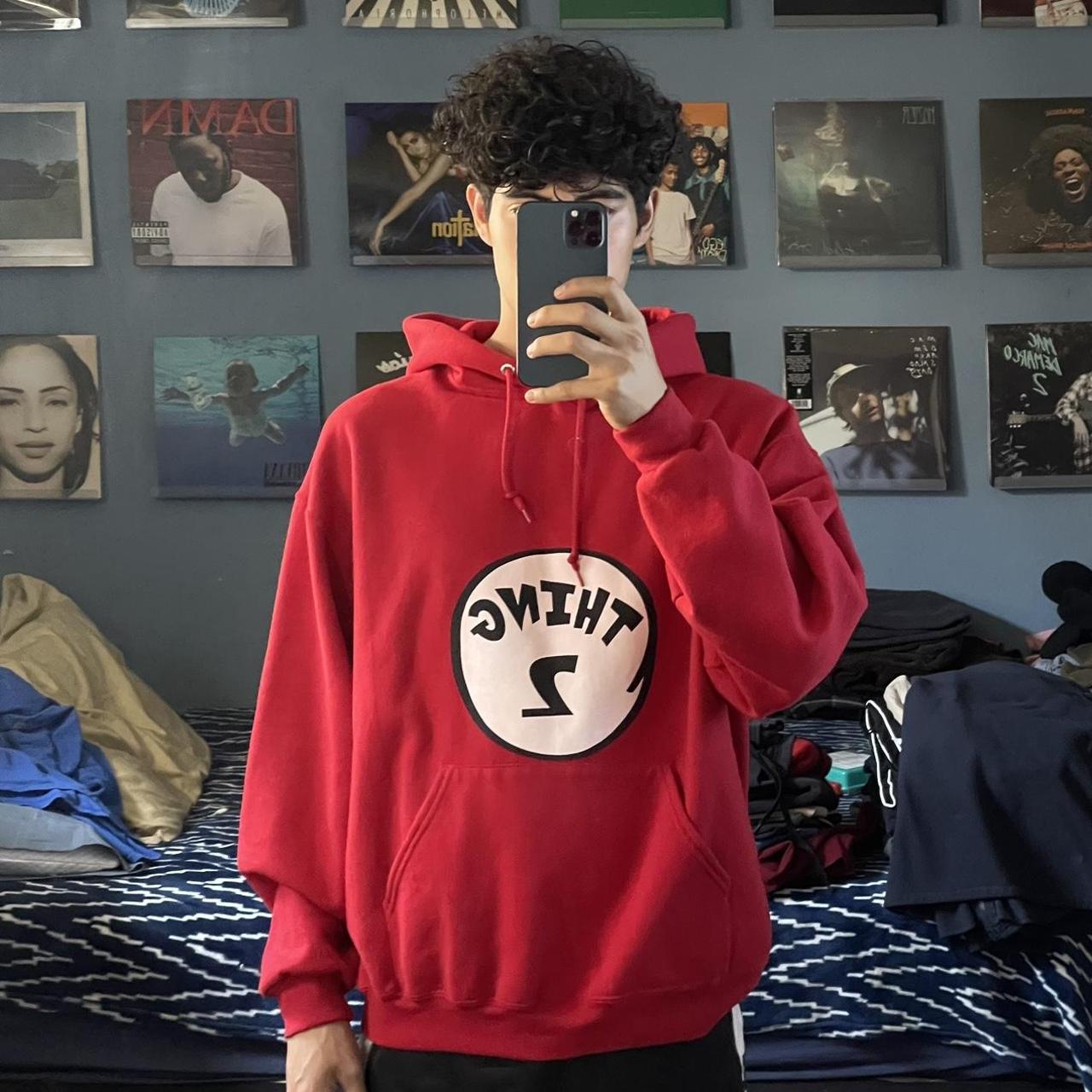 “Thing 2” Jerzees hoodie Red Size: XL Fleece... - Depop