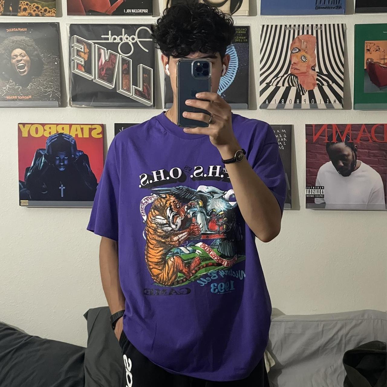 Vintage Casual T-shirt Purple Size: XL Cool print... - Depop